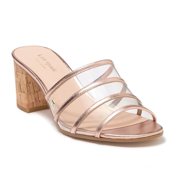 kate spade | Shoes | Kate Spade Metallic Rose Gold And Clear Cork Mules ...